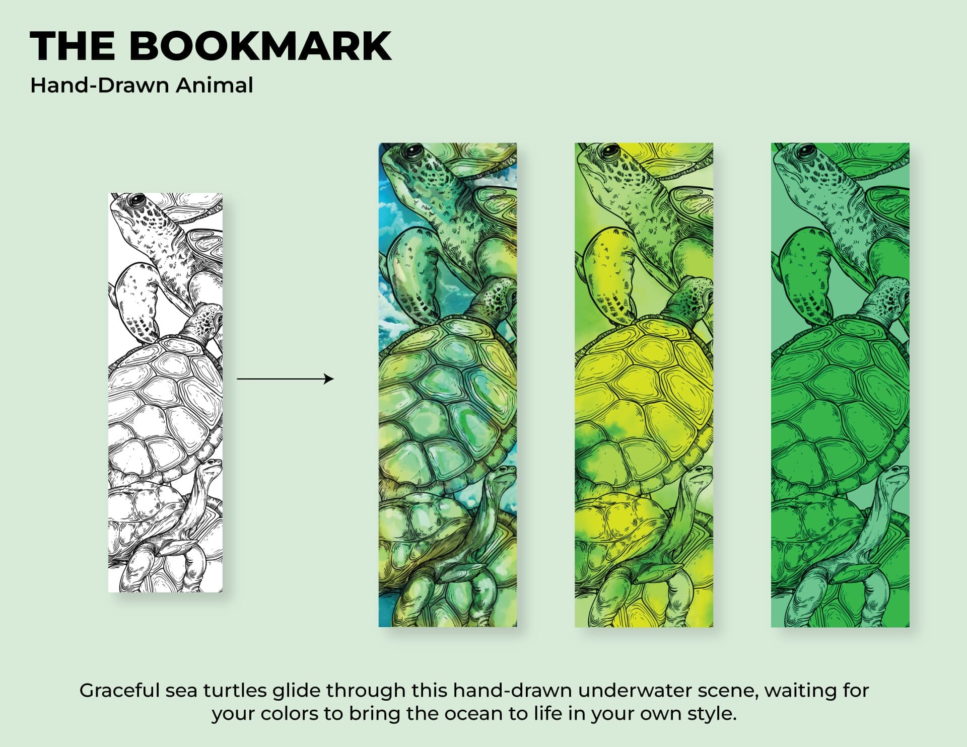 Hand-Drawn Animal Coloring Bookmark Template