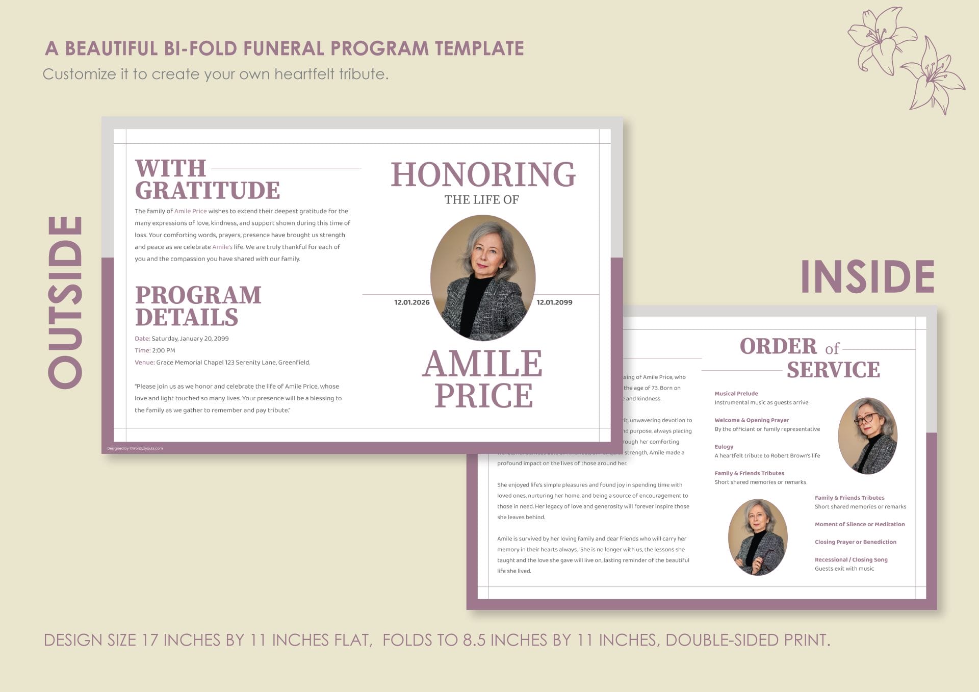 Honoring A Beautiful Life Funeral Program Template