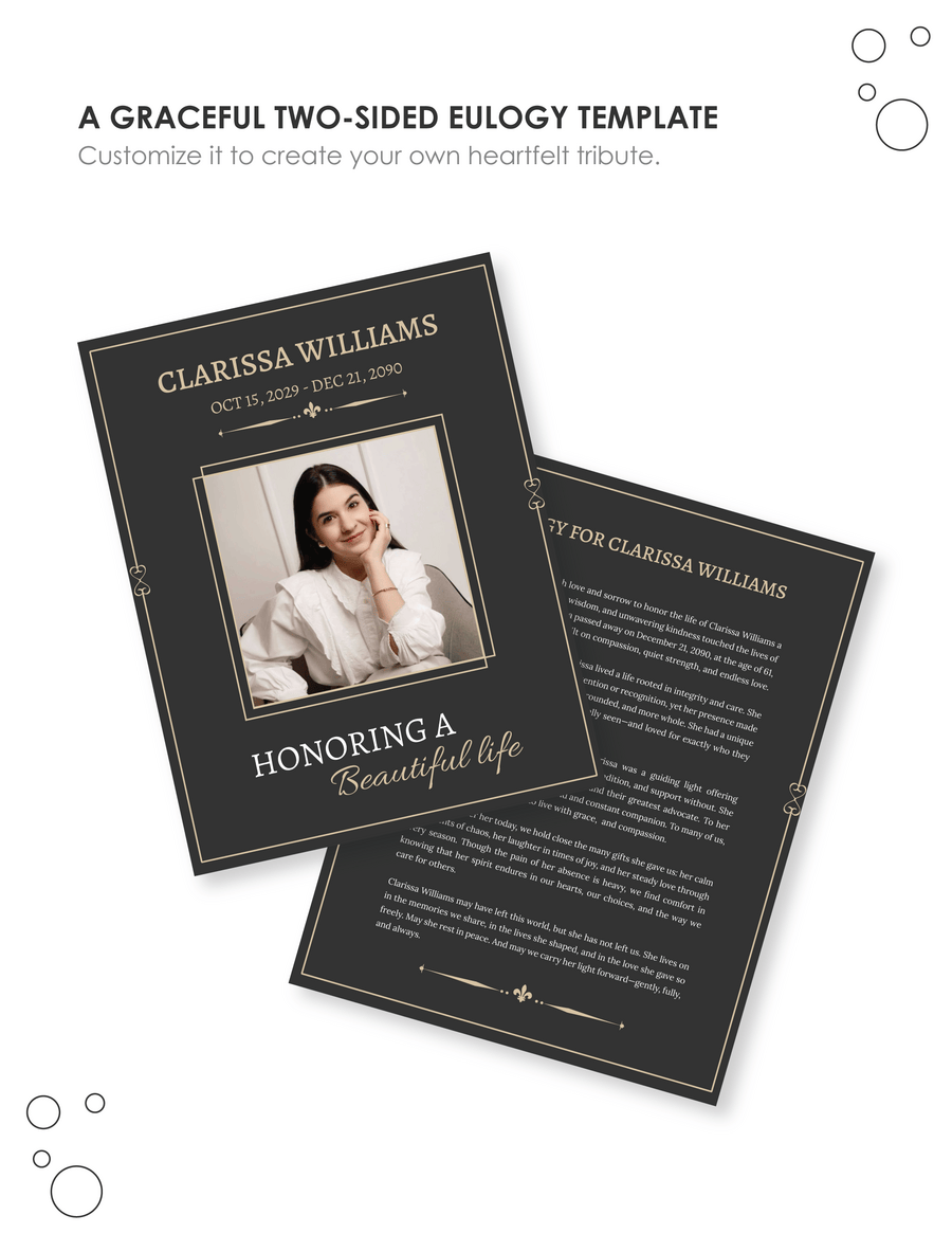 Printable Eulogy Template for Sister (Front & Back) - WordLayouts