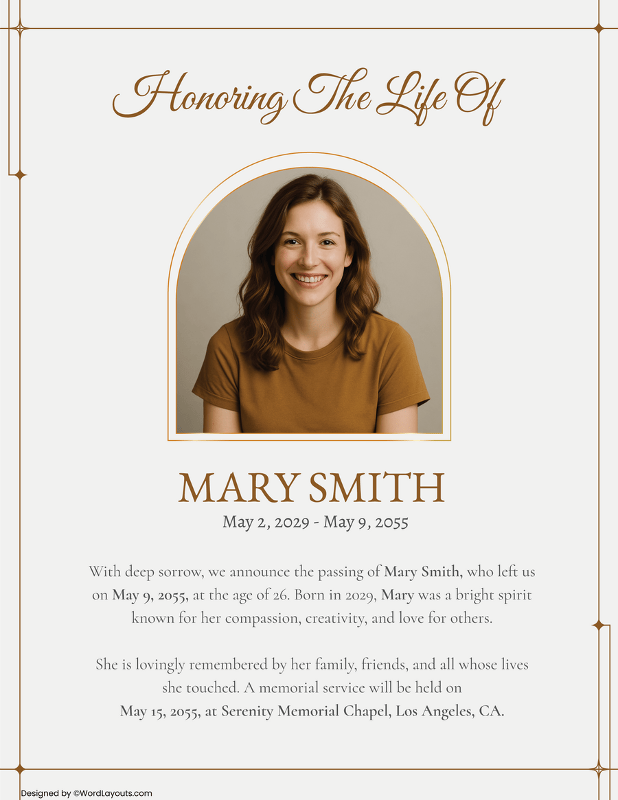 Honoring The Life Obituary Template - WordLayouts