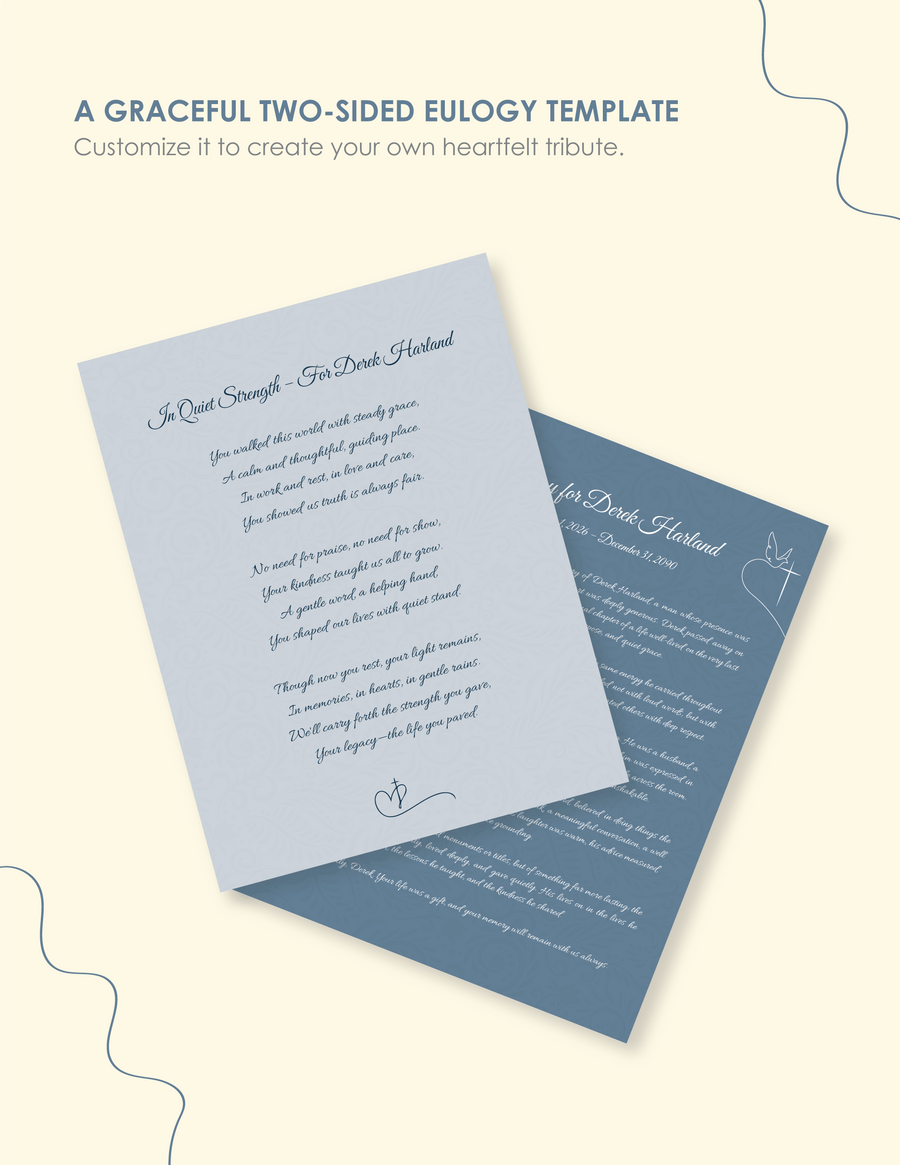 Simple Eulogy Template for Husband (Front & Back)
