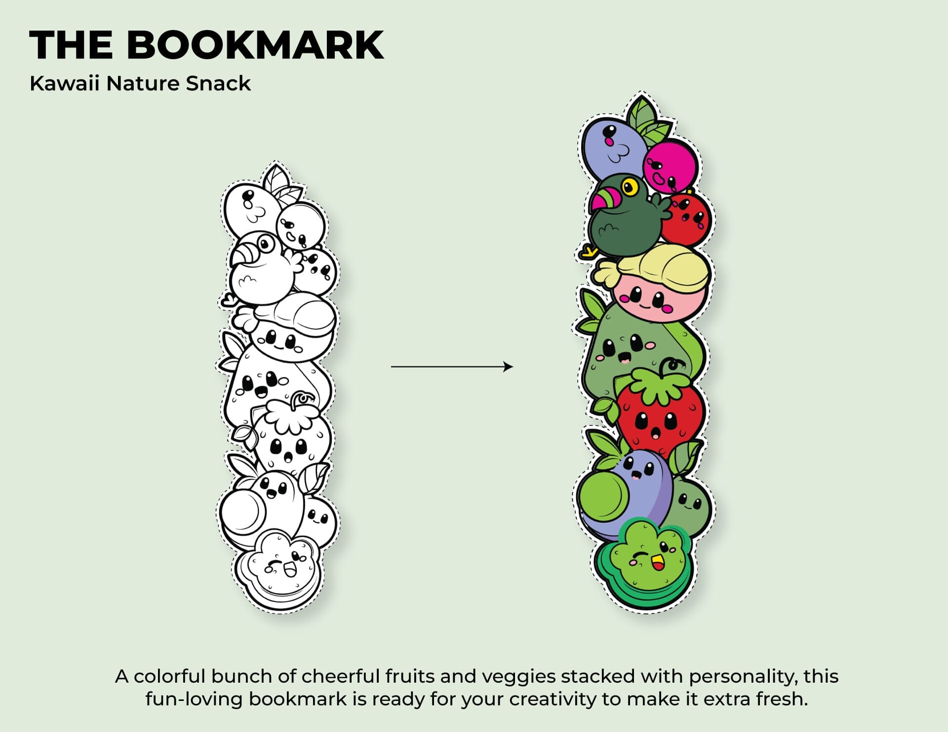 Kawaii Nature Snack Coloring Bookmark Template