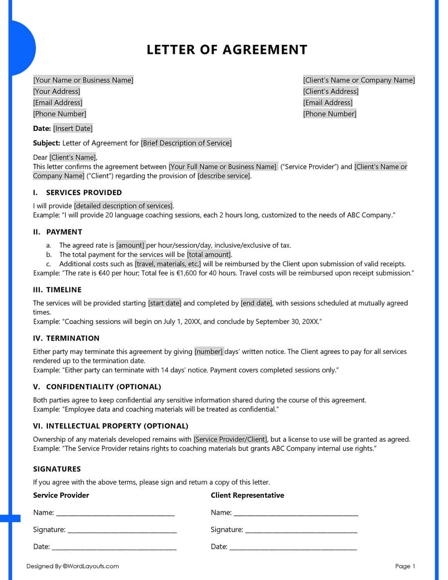 Letter of Agreement (LOA): Uses, Key Clauses, and Template