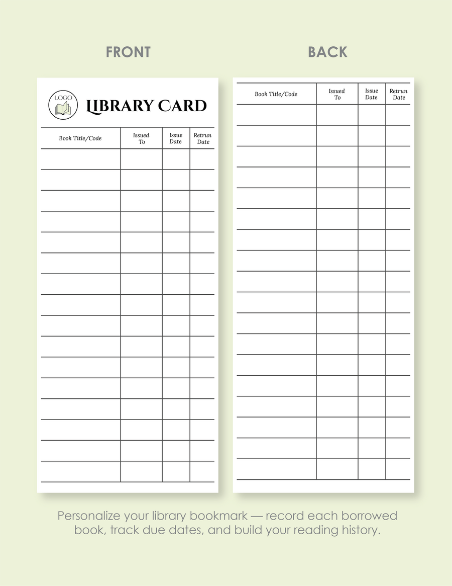 Library Card Bookmark Template - WordLayouts
