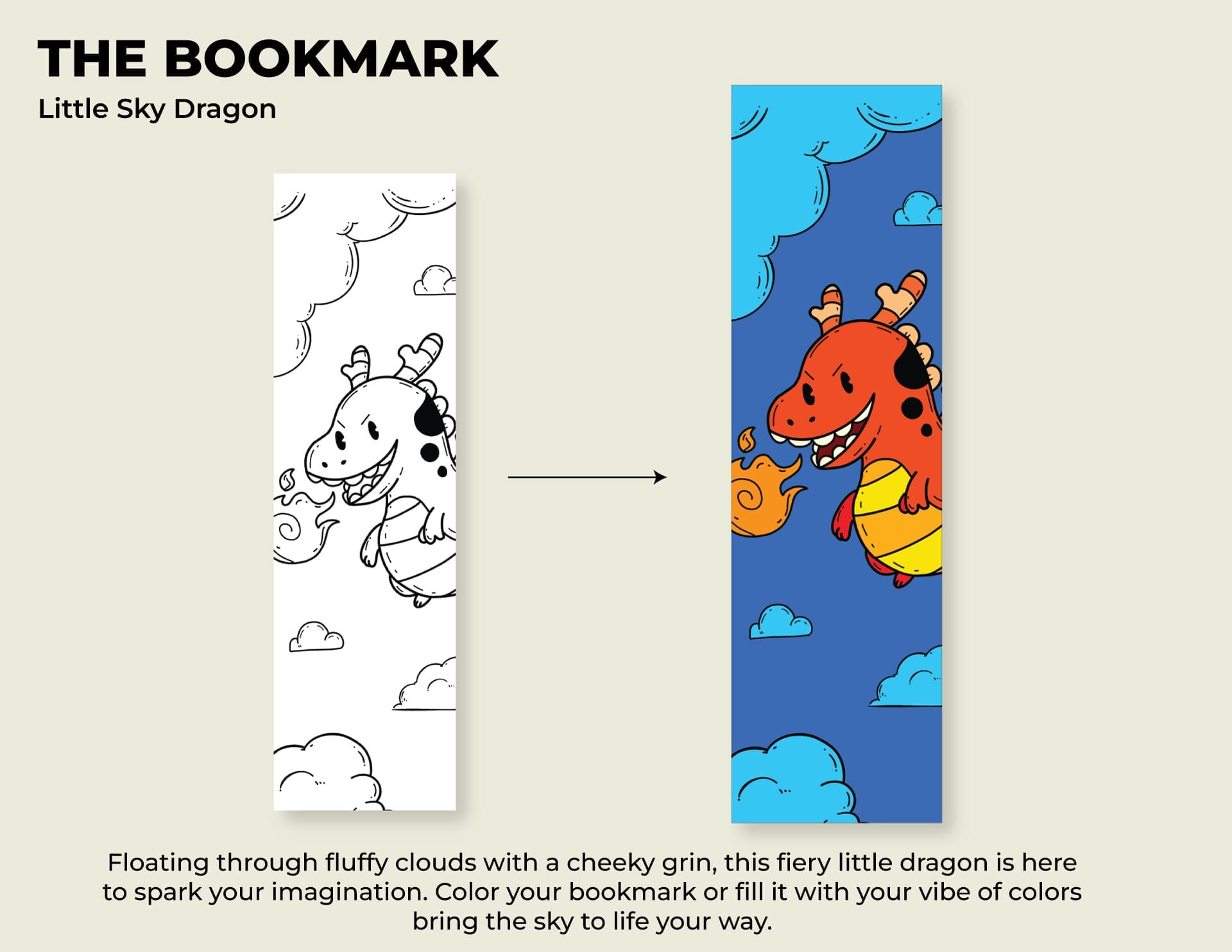 Little Sky Dragon Coloring Bookmark Template
