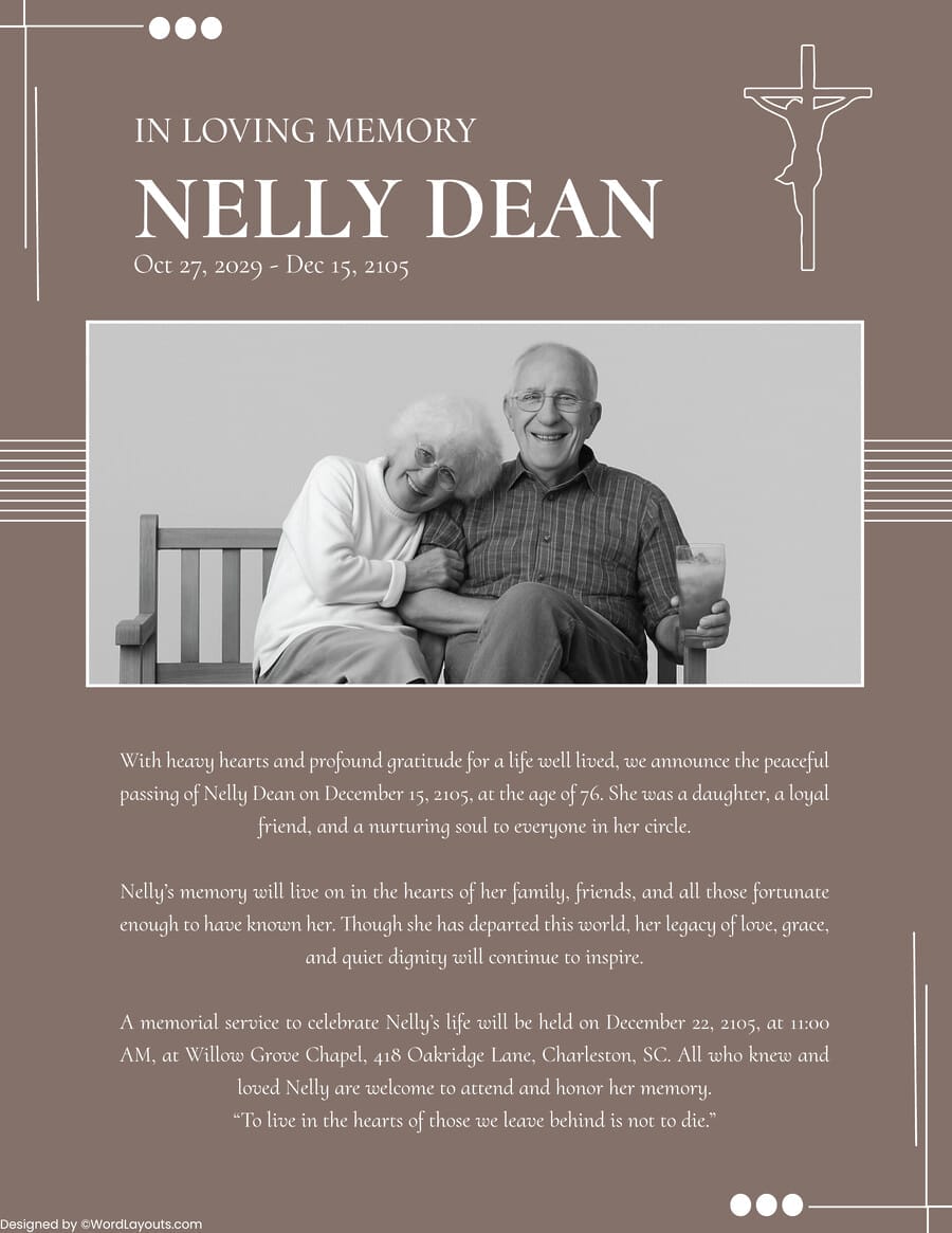 Memorial Obituary Template - WordLayouts