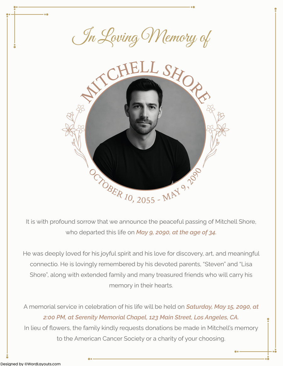 Memorial Tribute Obituary Template - WordLayouts
