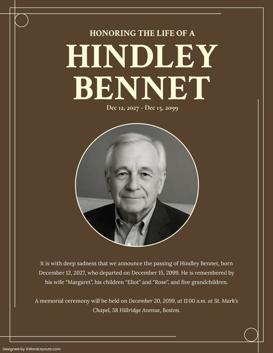 Minimalist Obituary Template - WordLayouts