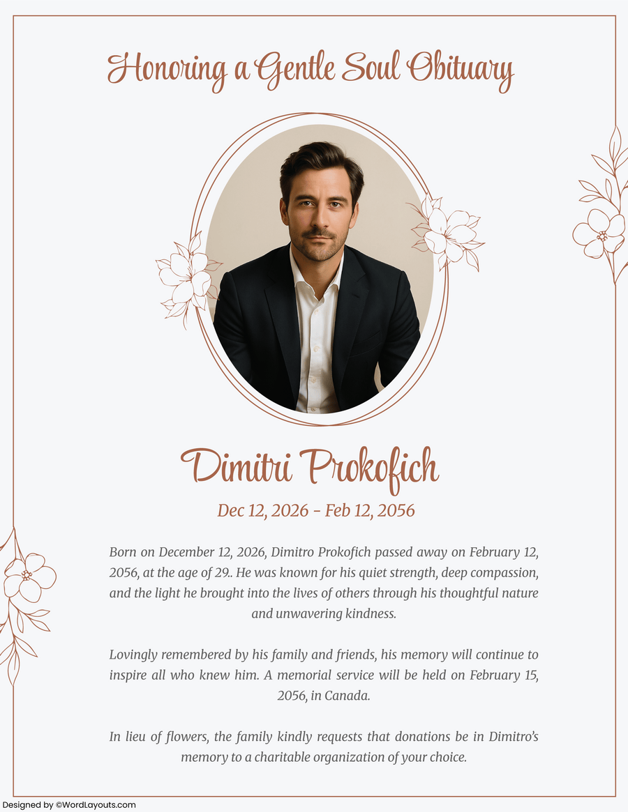 Peaceful Remembrance Obituary Template - WordLayouts