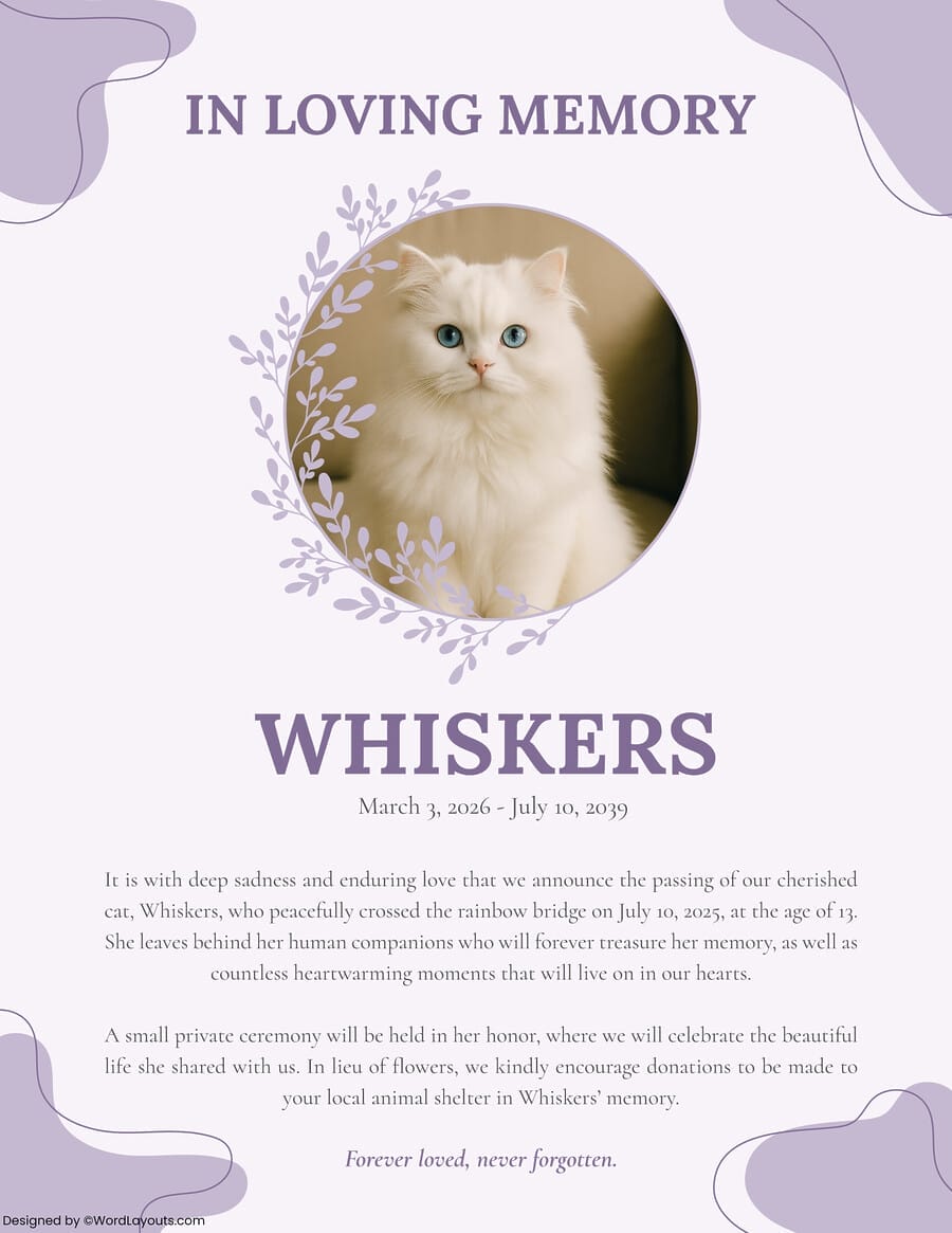 Pet Obituary Template - WordLayouts
