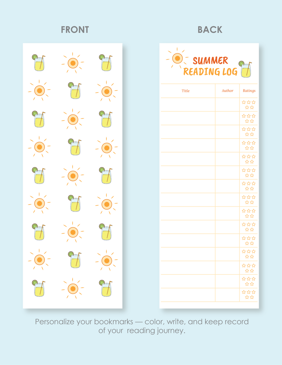 Summer Reading Log Bookmark Template - WordLayouts