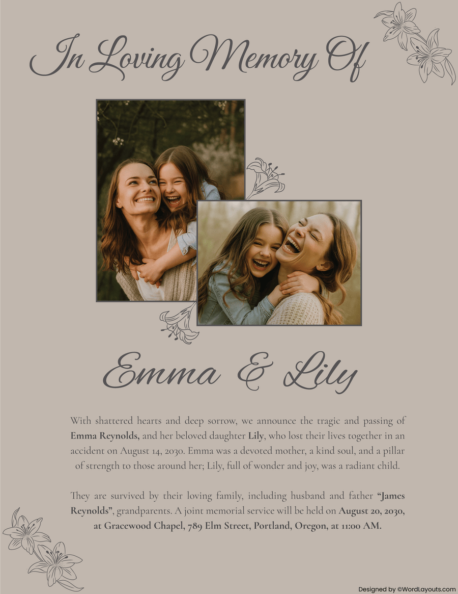 Together in Memory Obituary Template - WordLayouts