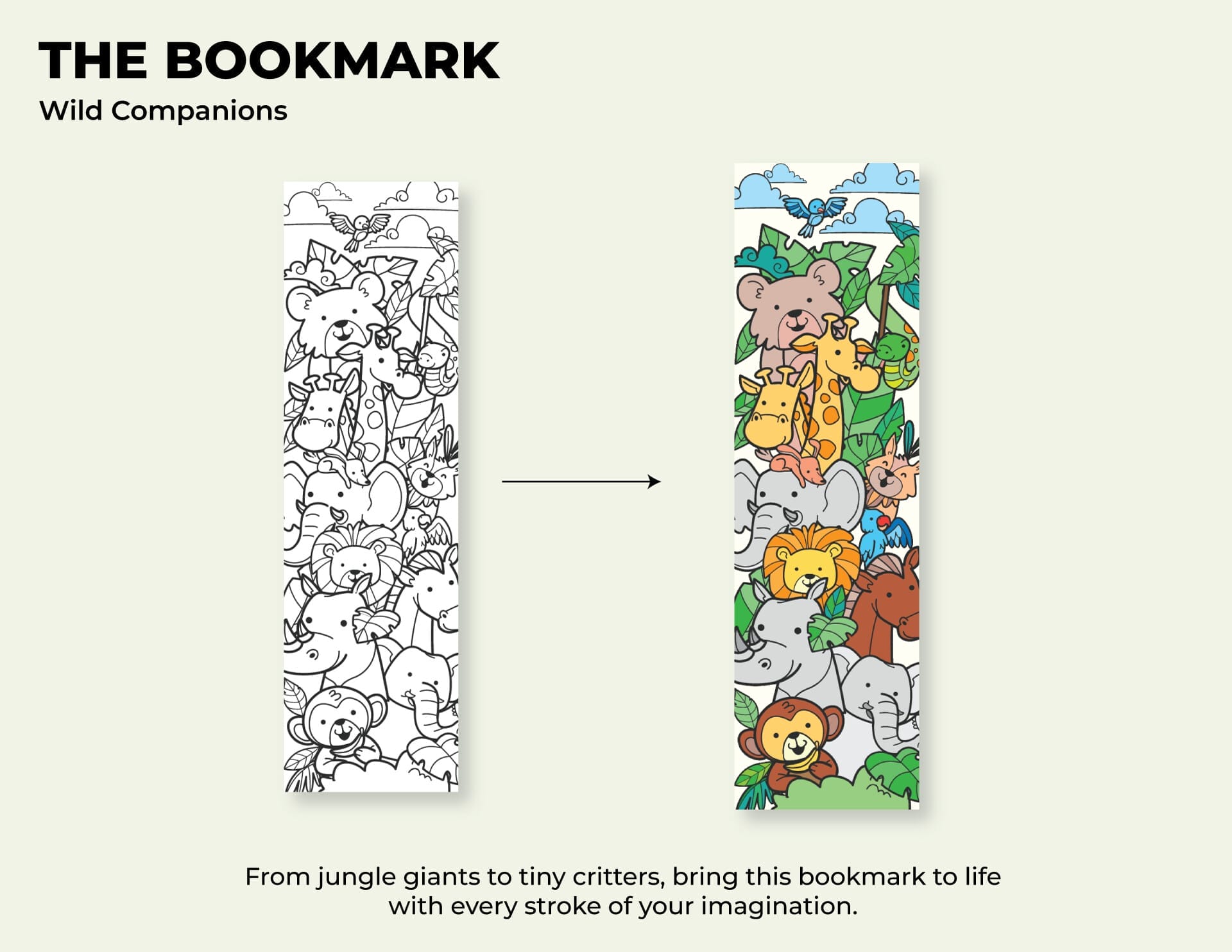 Wild Companions Coloring Bookmark Template