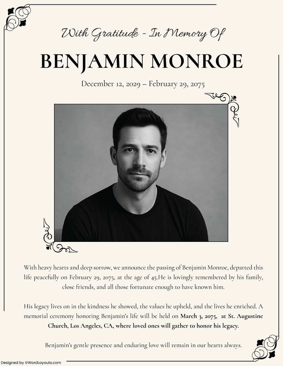 With Gratitude Obituary Template - WordLayouts