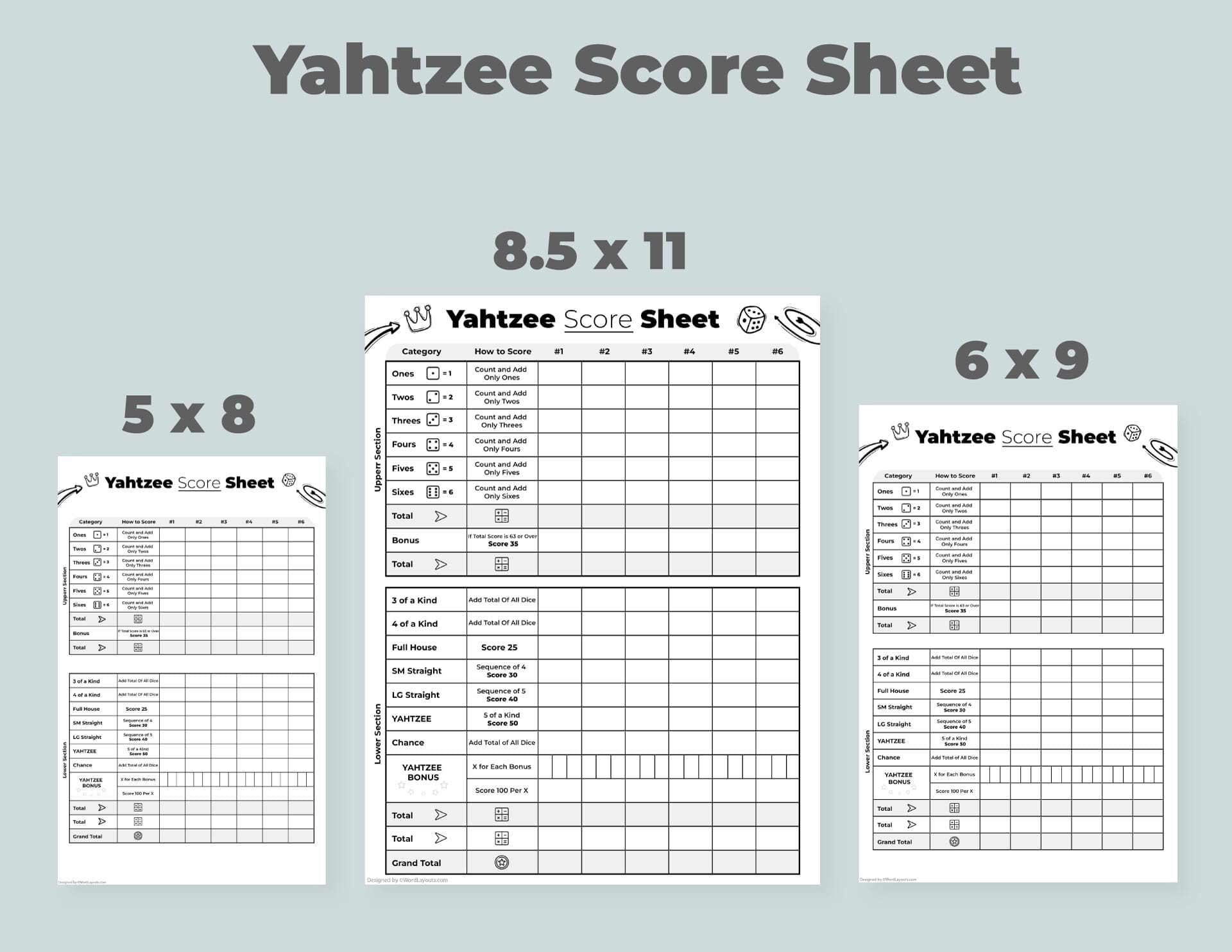 Yahtzee Solitaire Score Sheet Template - WordLayouts
