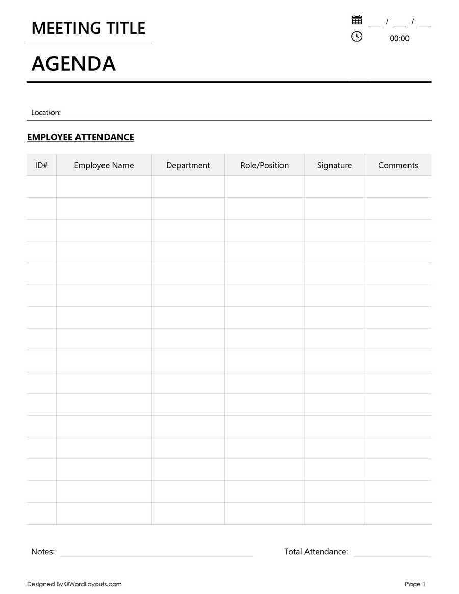Free Meeting Attendance Template - WordLayouts