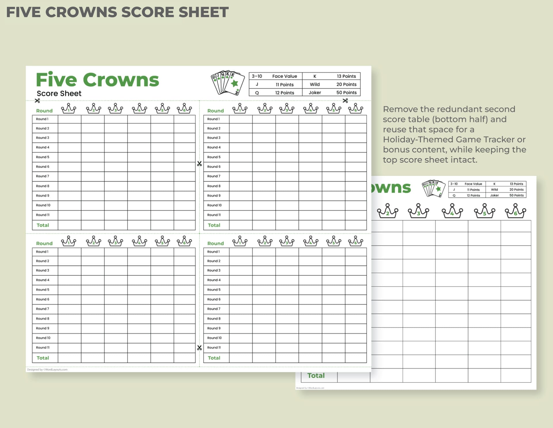 Five Crown Compact Score Sheet - WordLayouts