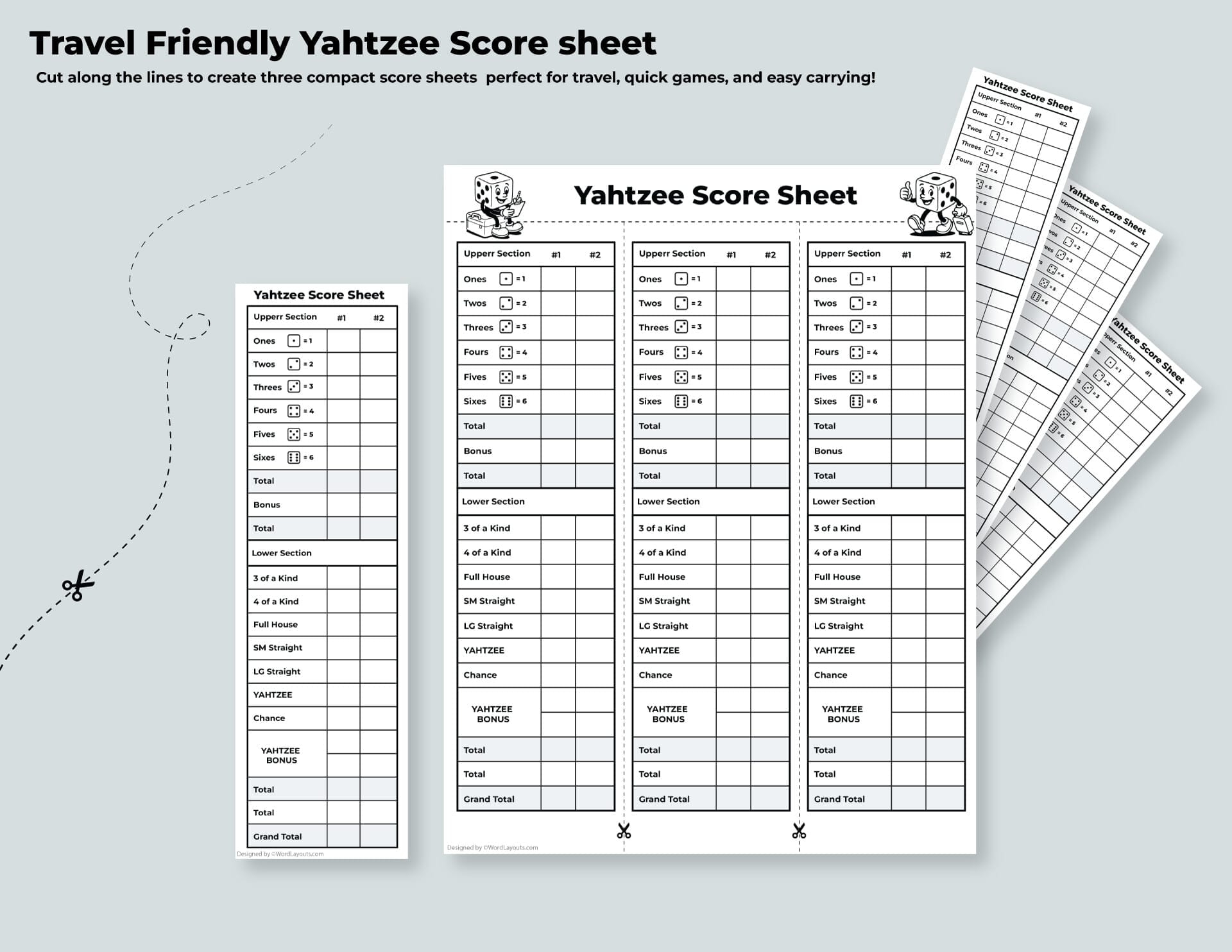 Travel Friendly Yahtzee Score Sheet Template