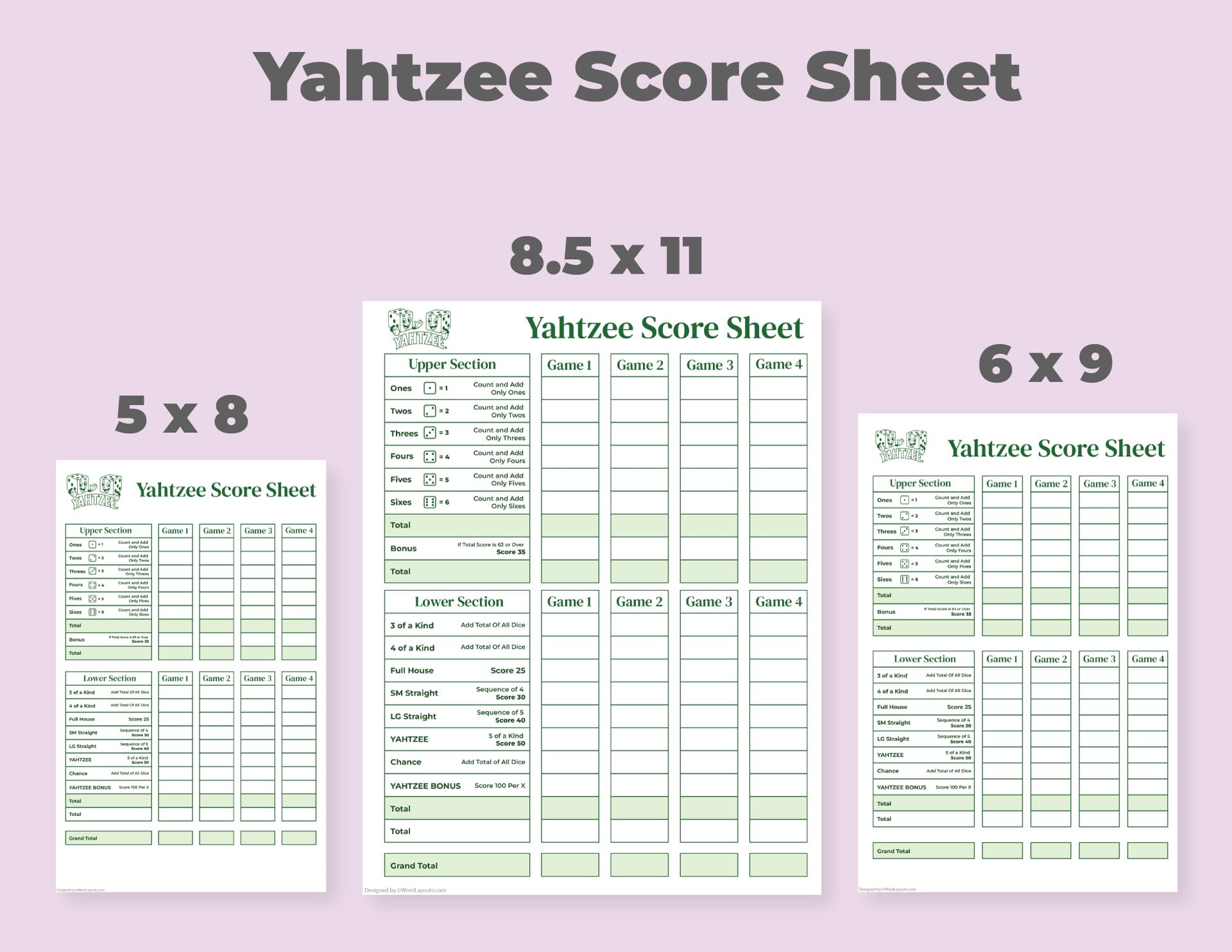 Multi-Game Yahtzee Score Sheet Template - WordLayouts