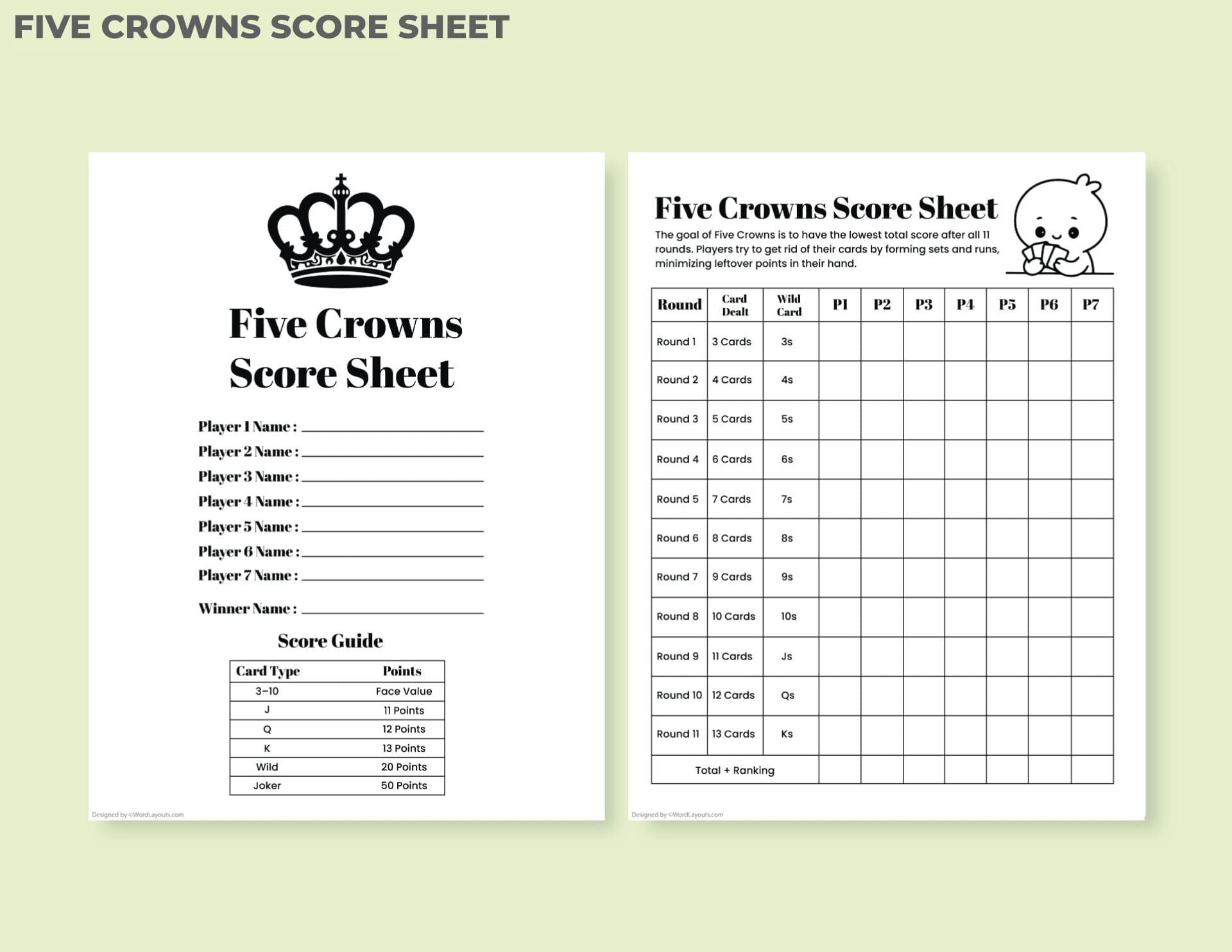 Royal Black Five Crowns Score Sheet Template