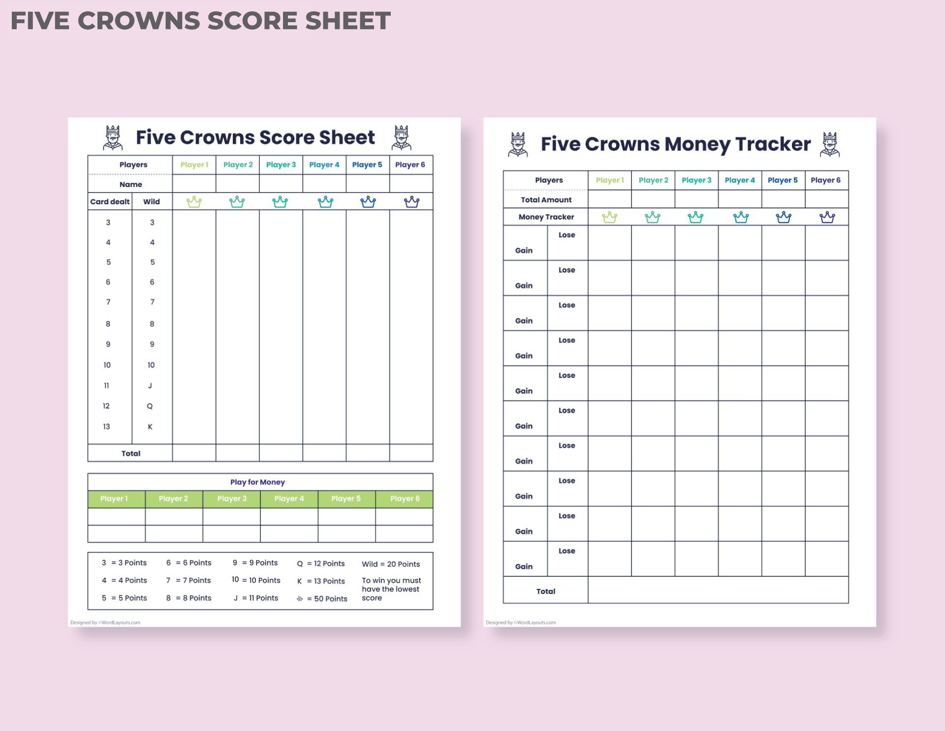 Royal Stakes Five Crowns Score Sheet Template