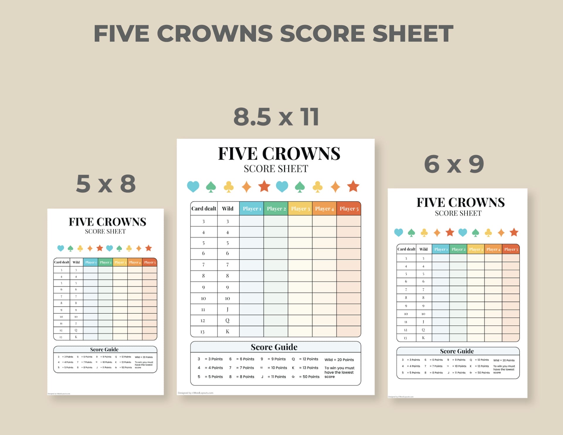 Basic Five Crowns Score Sheet Template