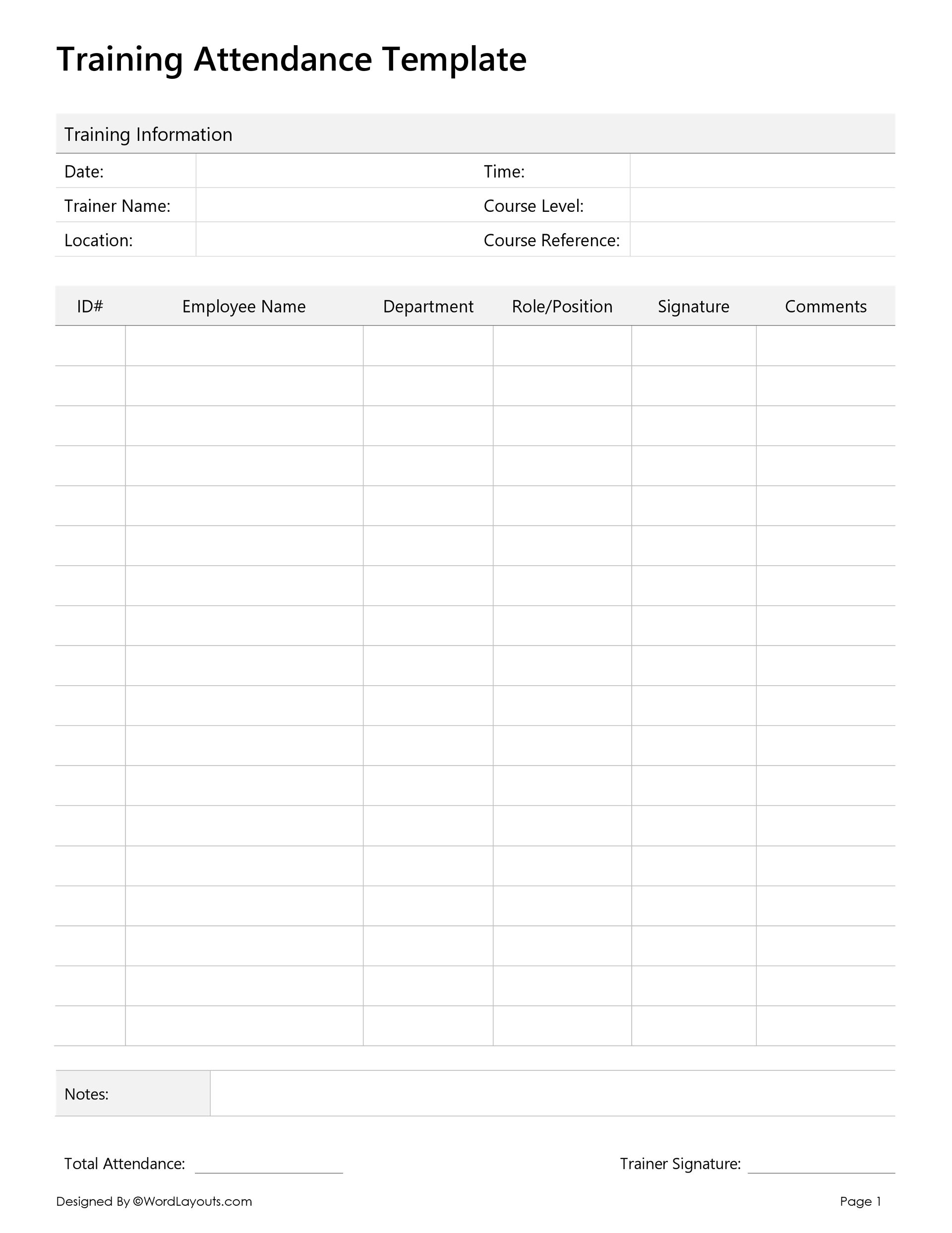 Free Training Attendance Template - WordLayouts