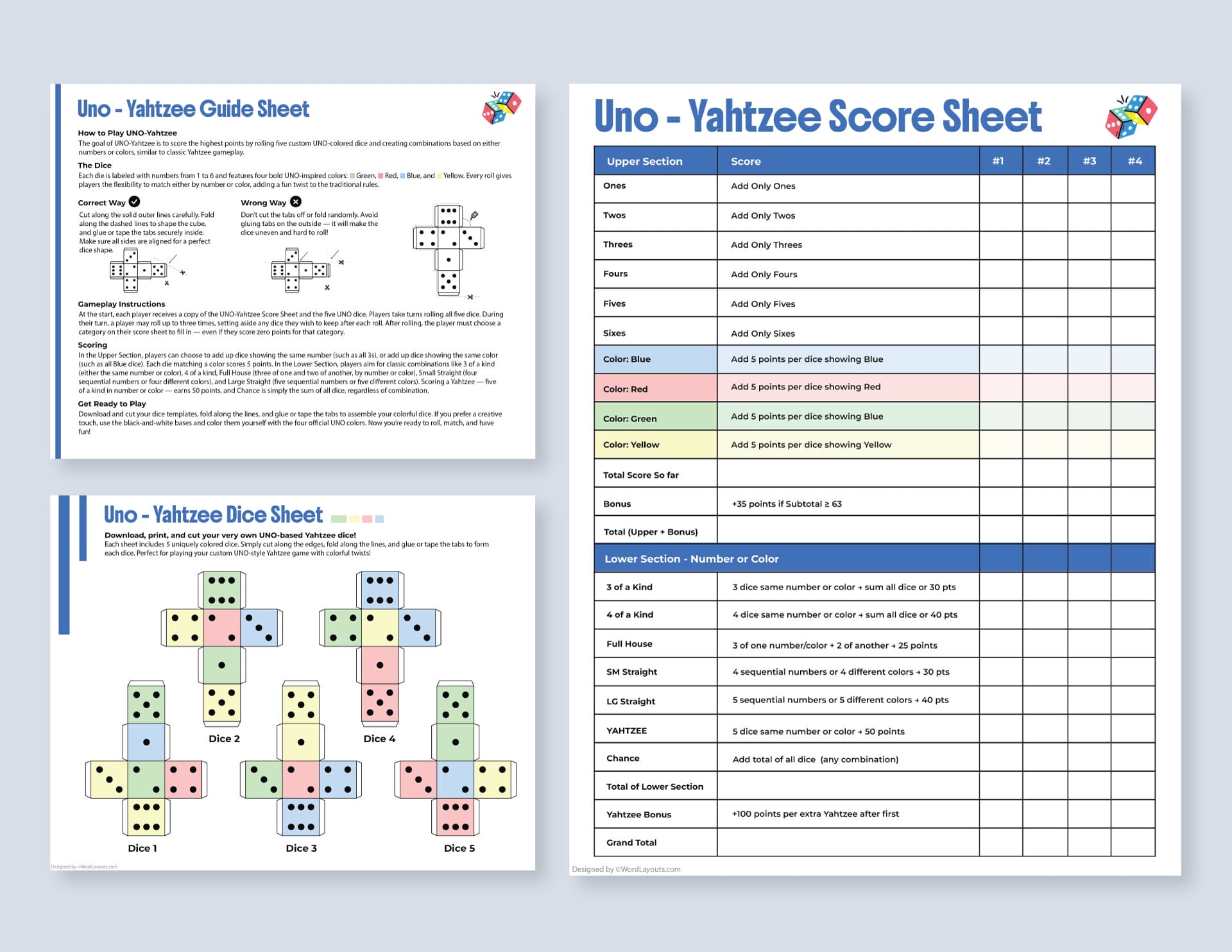 UNO Yahtzee Hybrid Score Sheet Template - WordLayouts