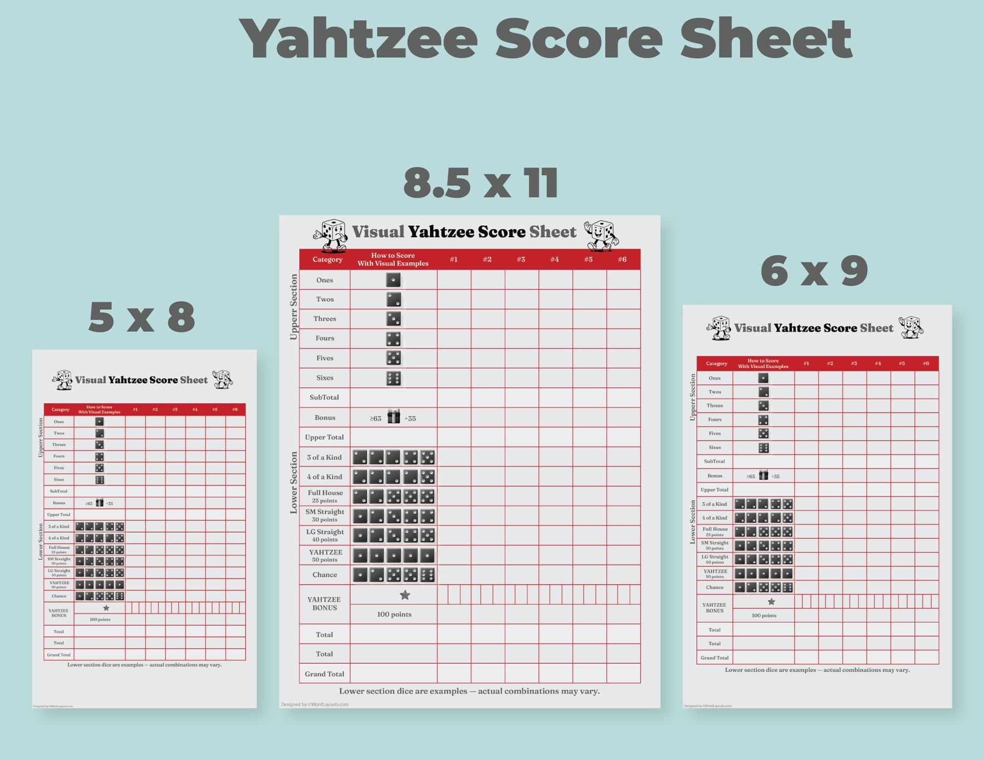 Visual Yahtzee Score Sheet Template - WordLayouts