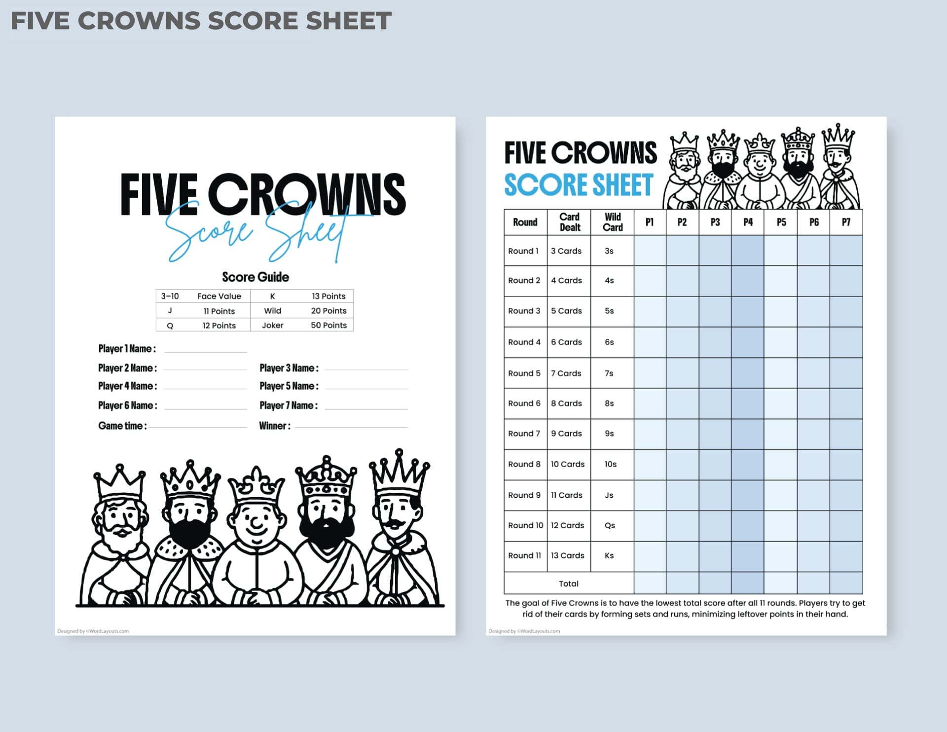 Whimsical Five Crowns Score Sheet Template