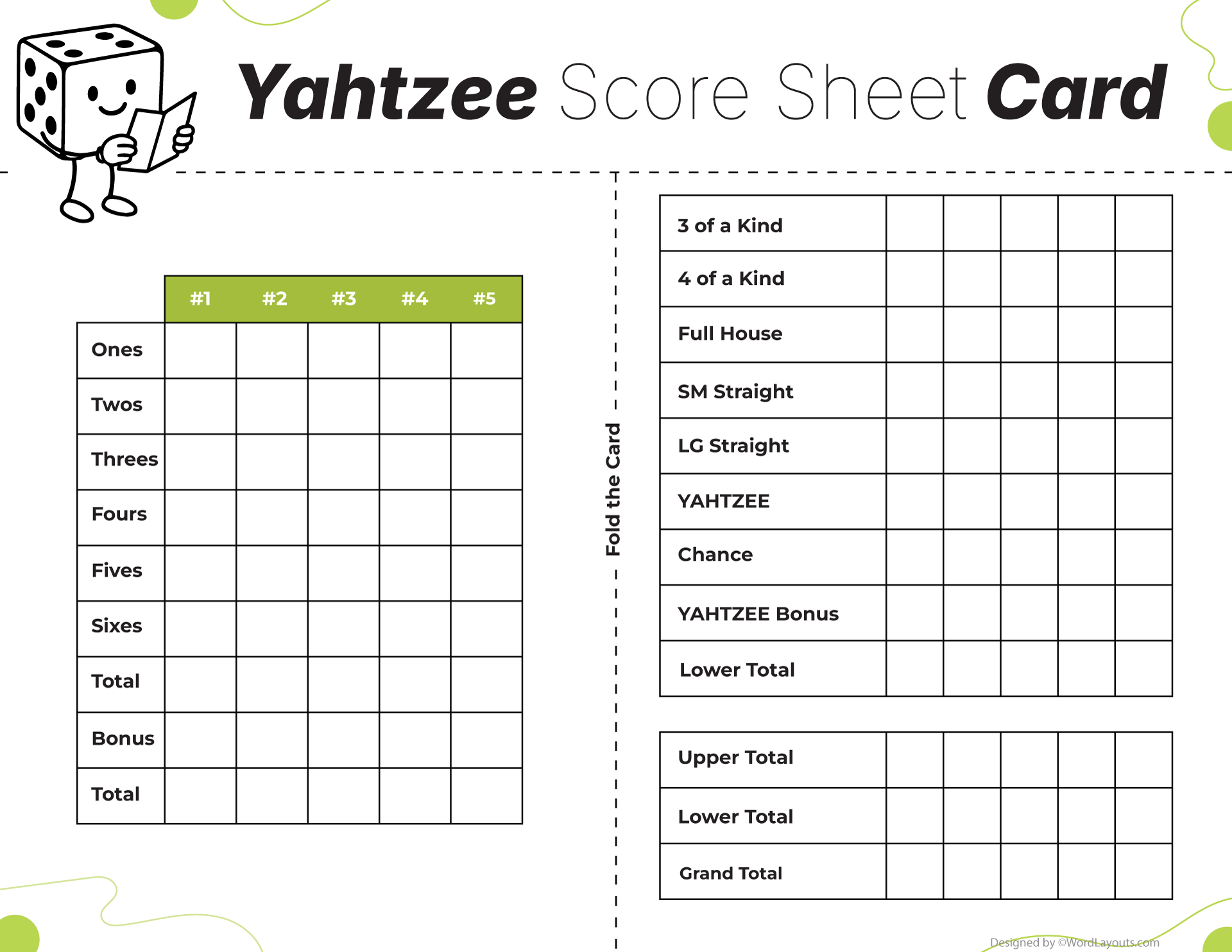 Yahtzee Score Card Template - WordLayouts
