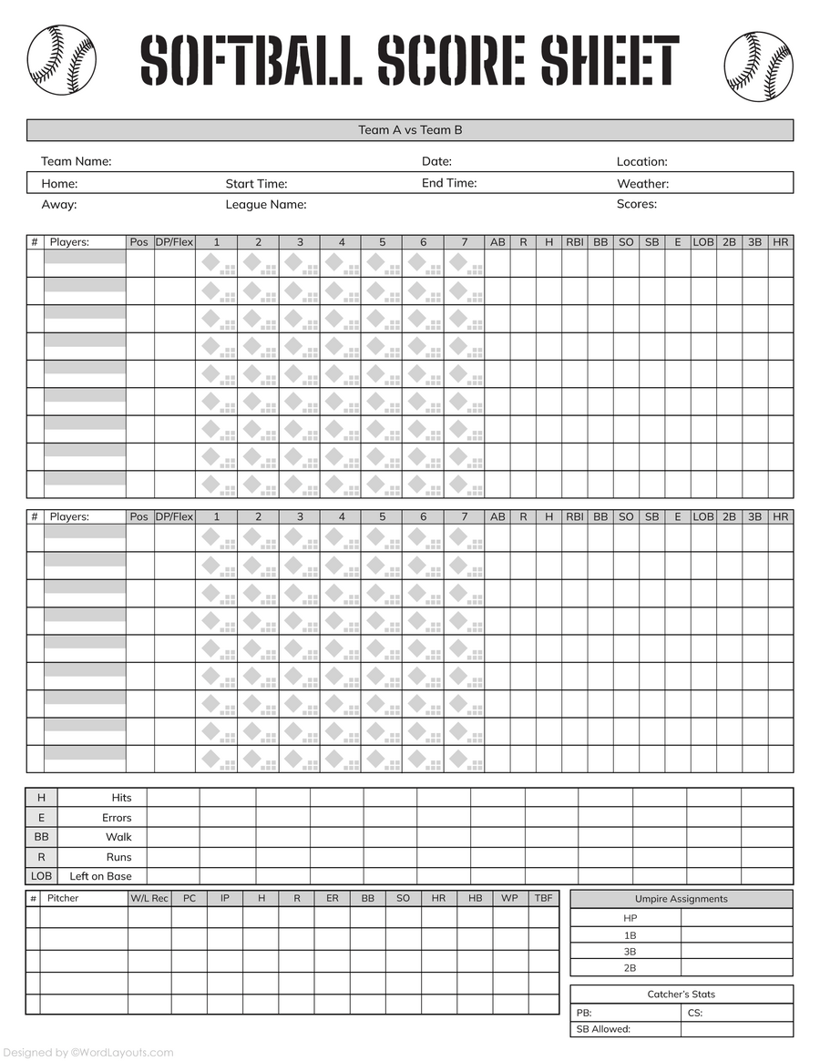 Simple Baseball Score Sheet Template - WordLayouts