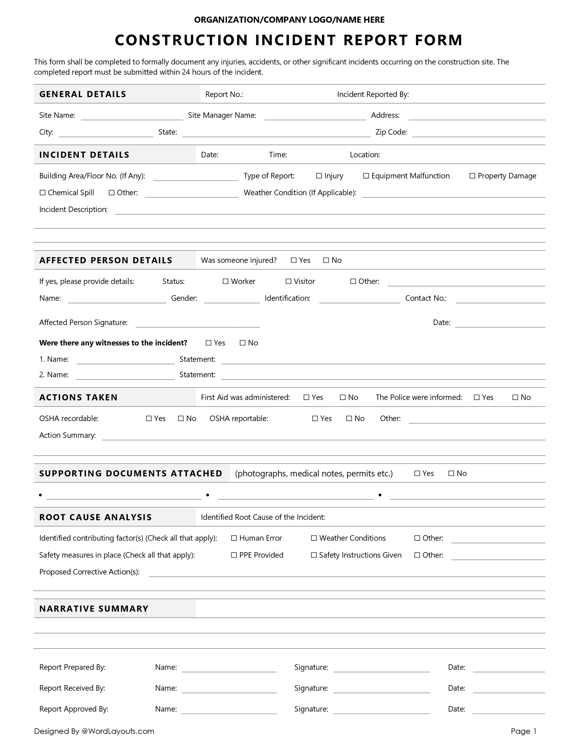 Fire Incident Report Template | Word & Google Docs