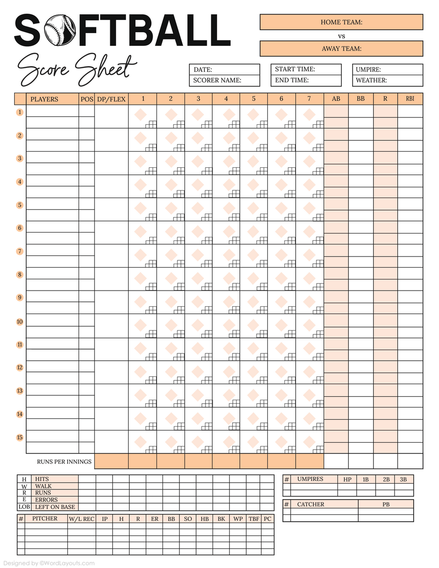 Free Softball Score Sheet - Printable