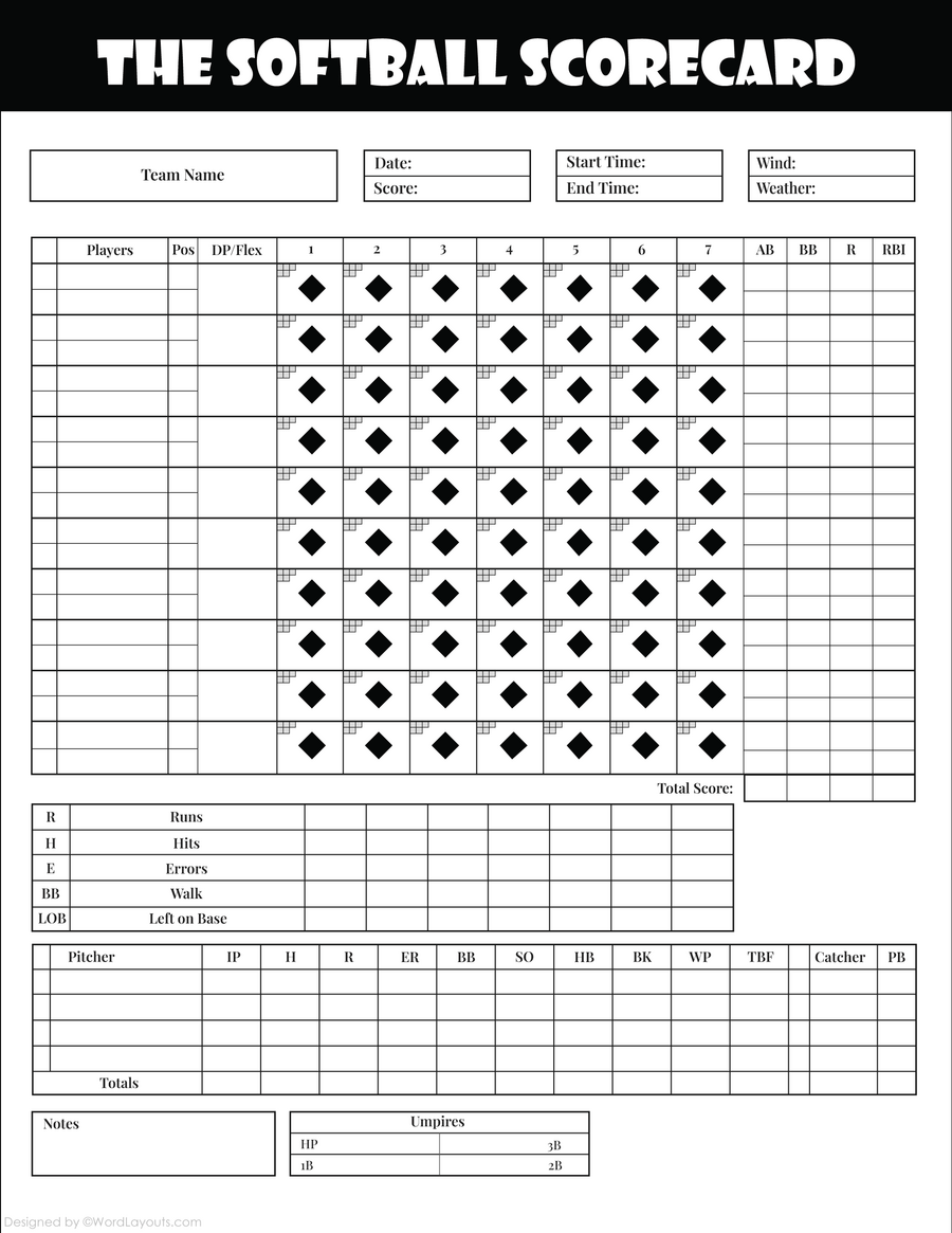 Softball Player Stat Record Sheet Template