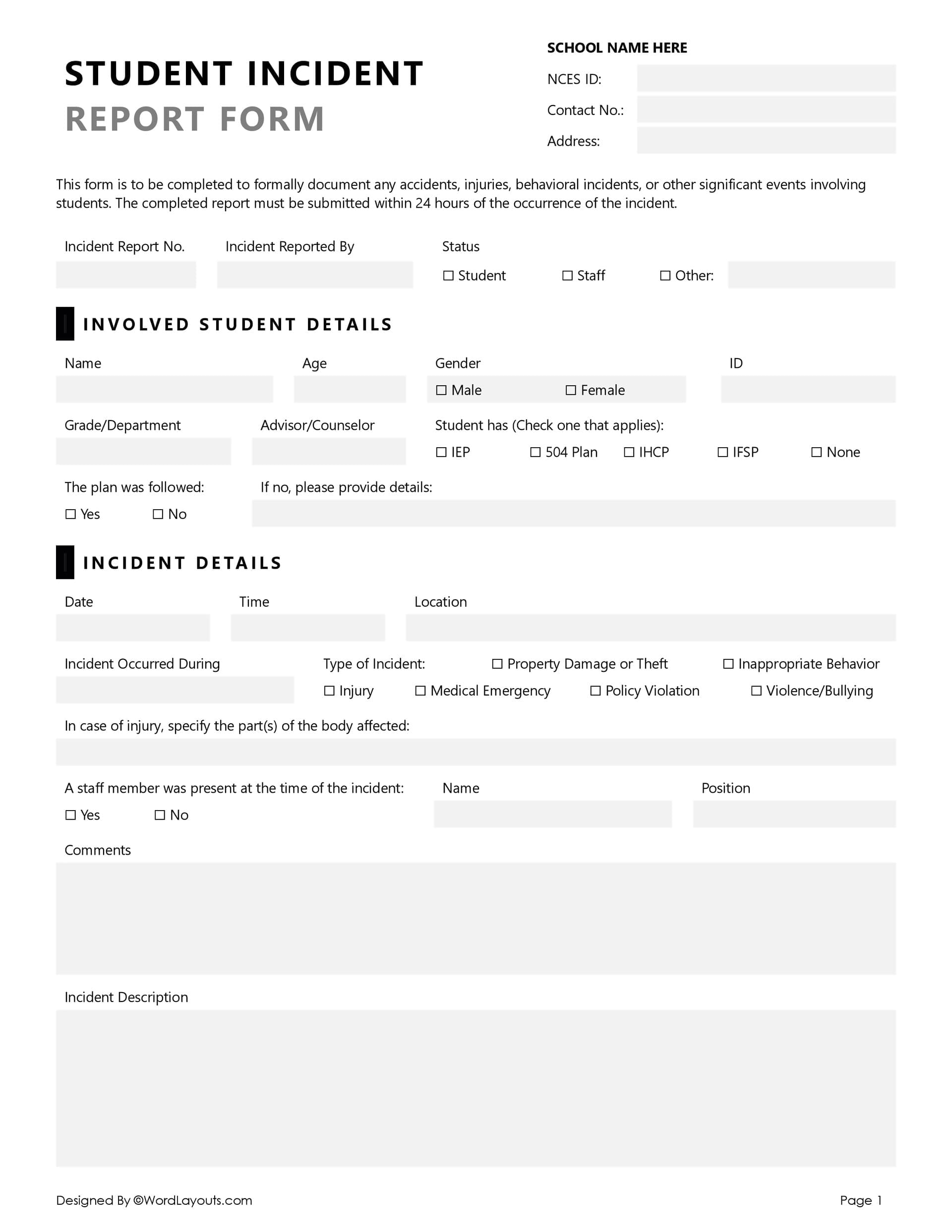 Security Incident Report Template | Word & Google Docs