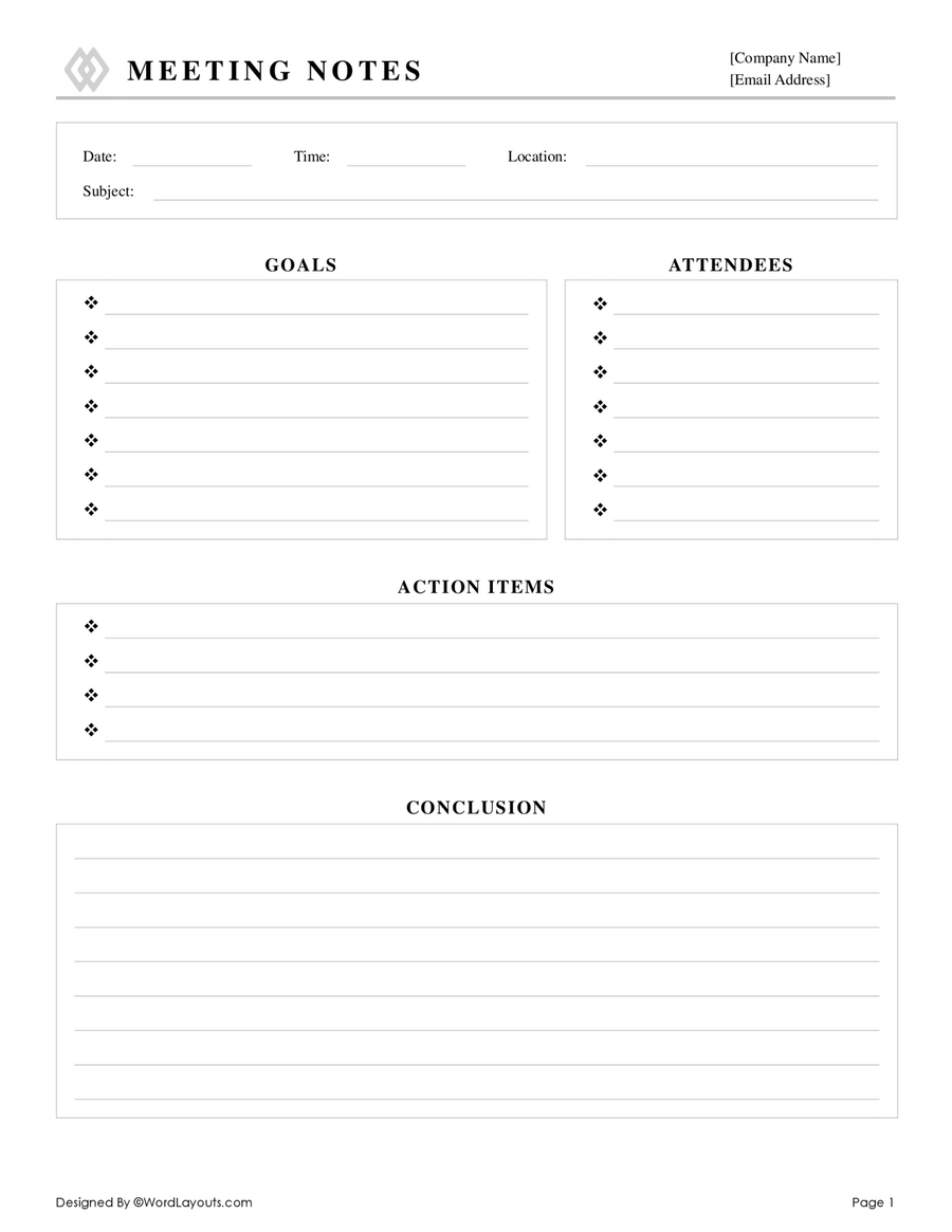 Free Meeting Notes Templates - WordLayouts