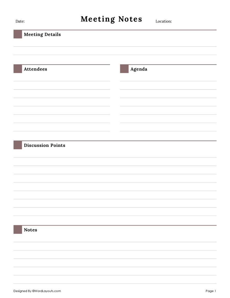 Free Meeting Notes Templates - WordLayouts