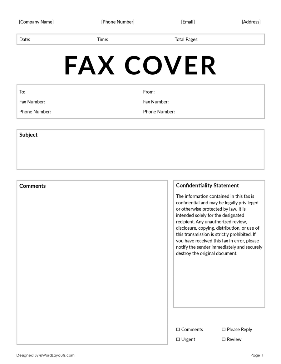 Confidential Fax Form Template - WordLayouts