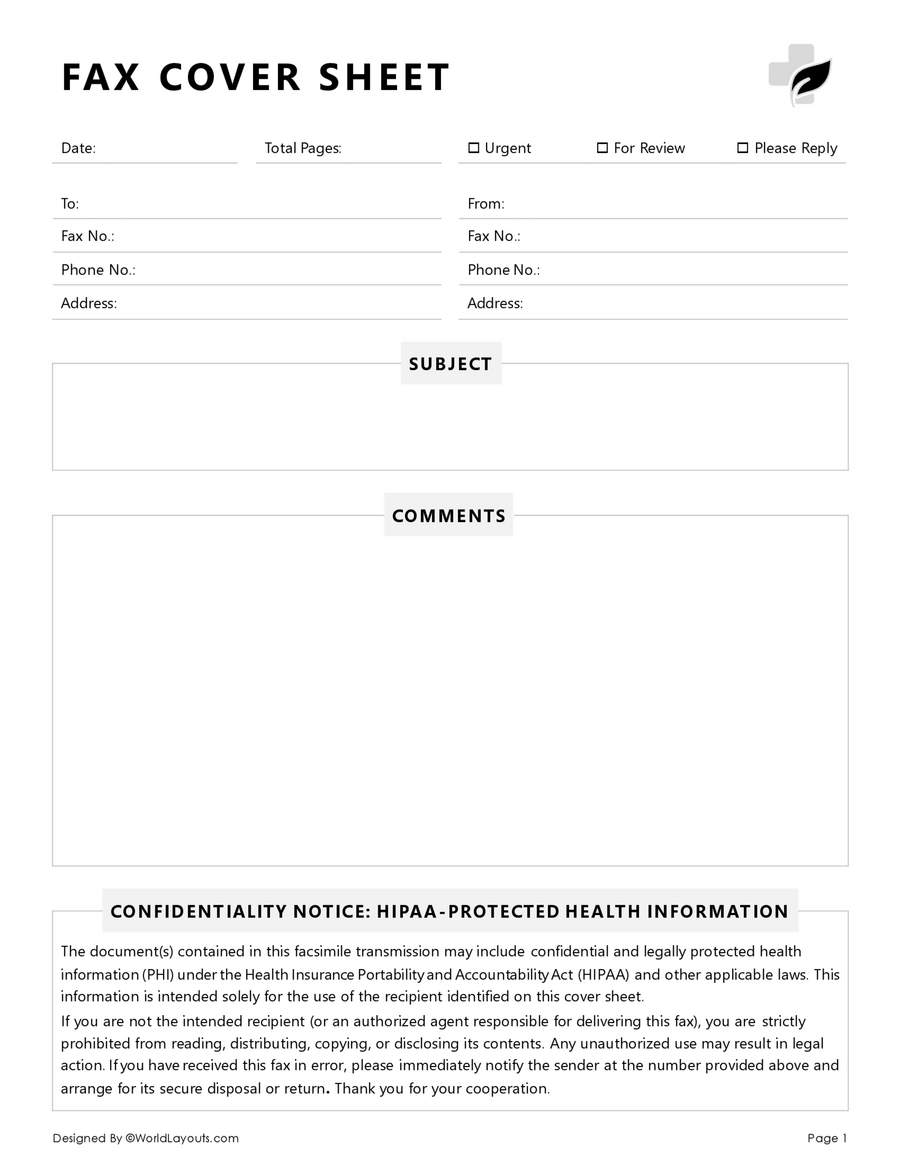 Fillable Medical Fax Cover Sheet Template - WordLayouts