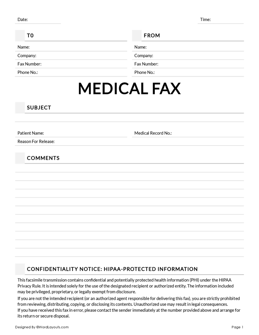 Medical Fax Cover Sheet Template – Office Ready - WordLayouts