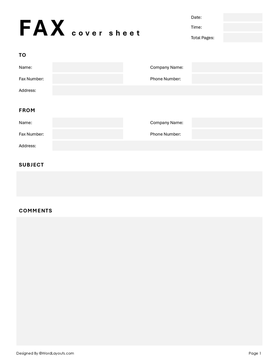 Professional Fax Cover Sheet Template - WordLayouts