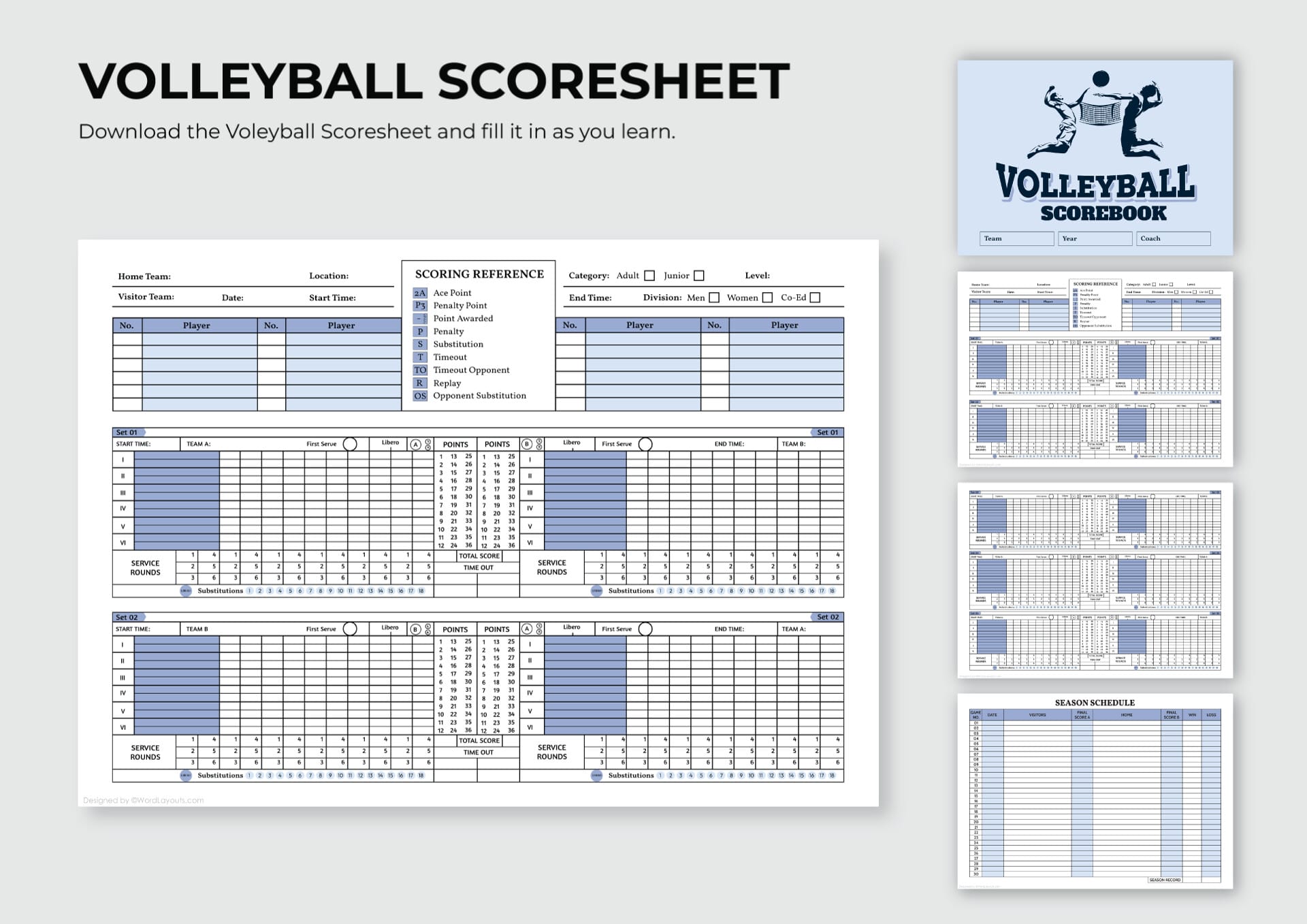 Official Volleyball Match Scorebook Template - WordLayouts