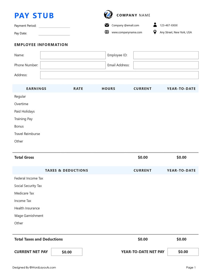 Pay Stub Template Printable - WordLayouts